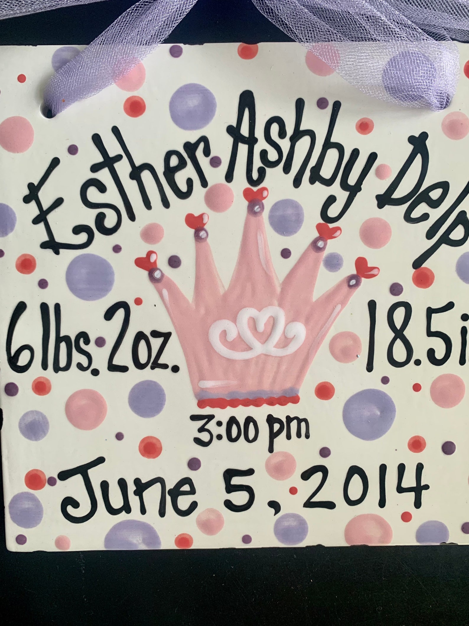 Ceramic Hand Painted Birth Announcement, Birthday, Princess Tile 8x8 ...