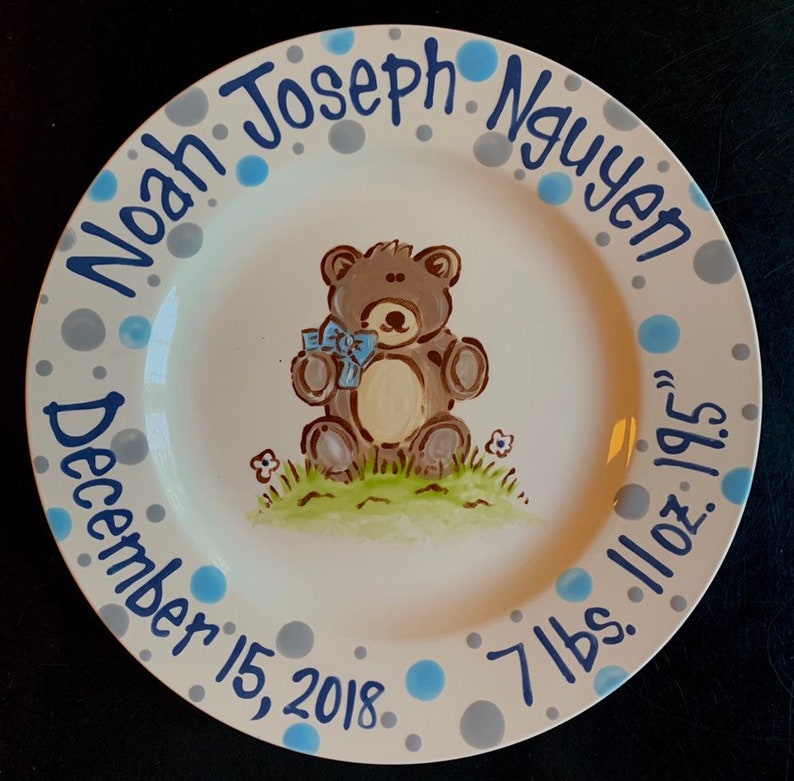 Customized Hand Painted Baby Plate Adorable Baby Teddy Bear - Great ...