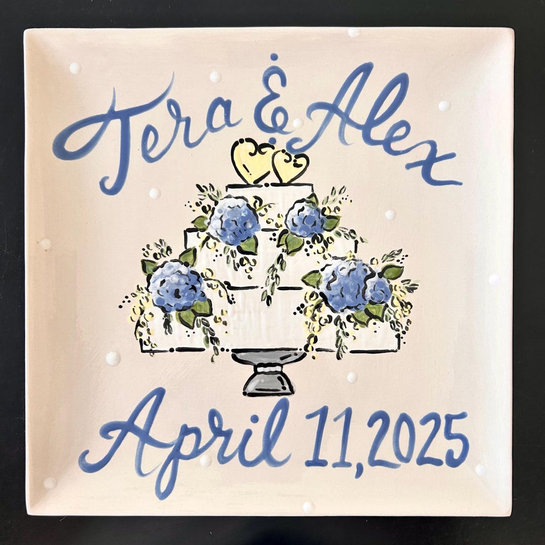 Hand Painted 10" Square Ceramic Wedding Plate - Etsy