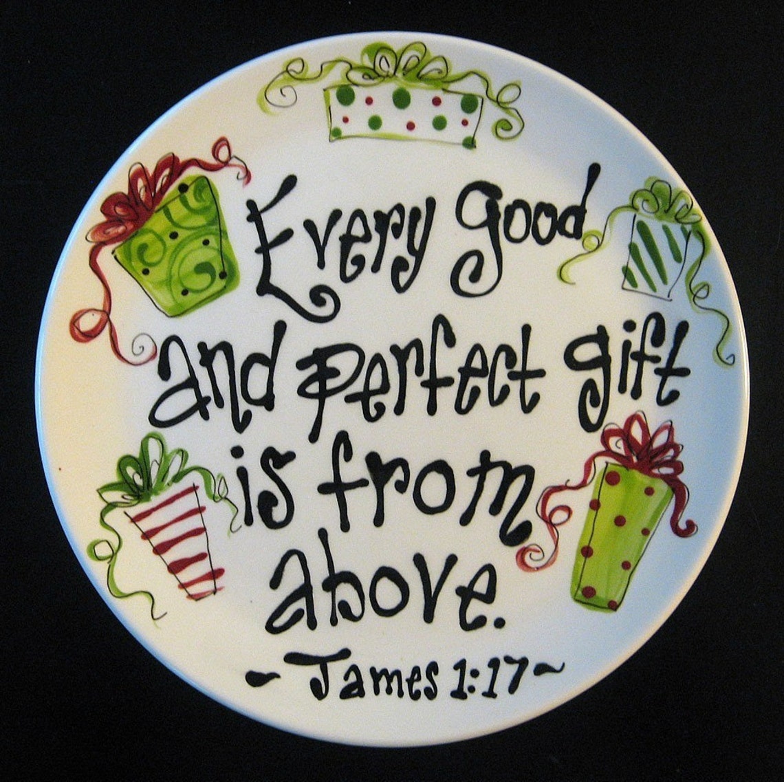 Hand Painted Ceramic Christmas Plate Every Good and Perfect - Etsy