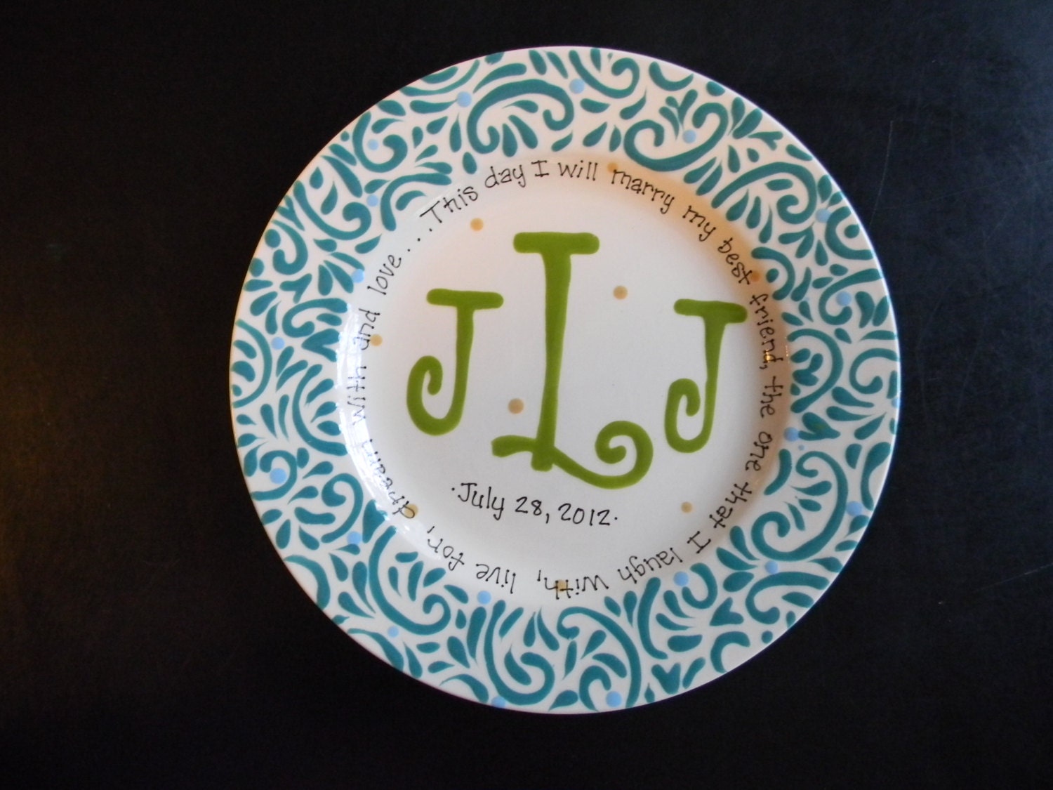 Handpainted Platter Monogrammed Plate Wedding Gift - Etsy