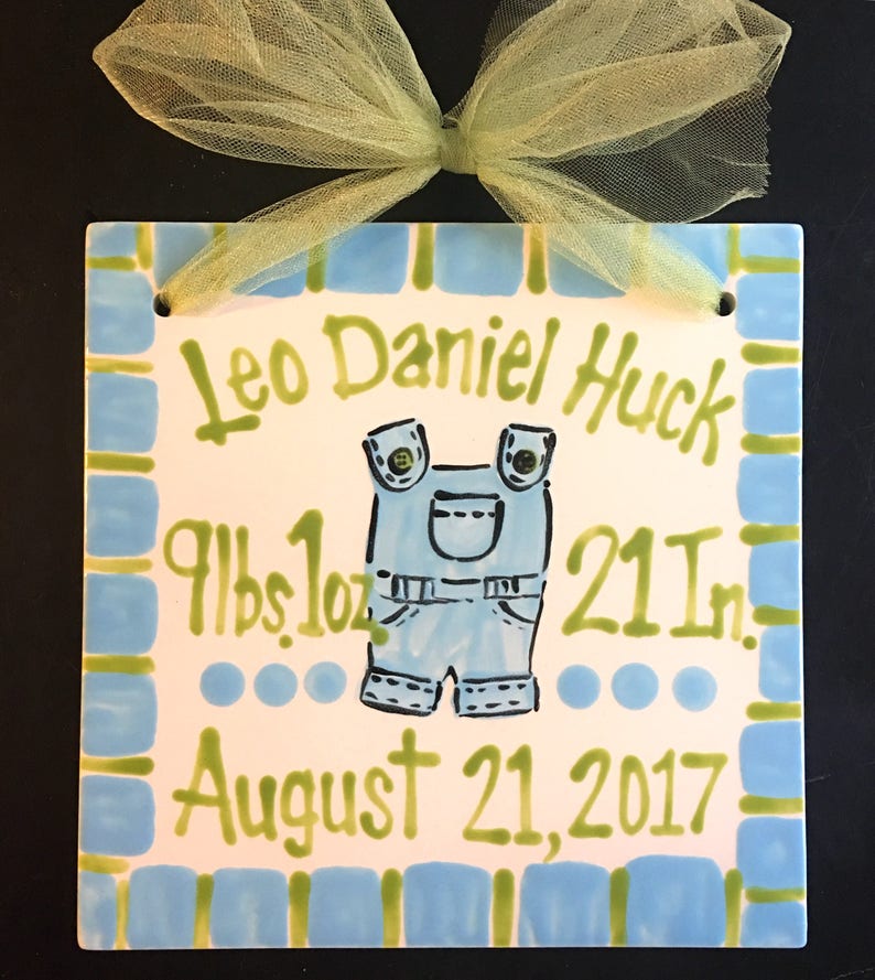 Ceramic Hand Painted Birth Announcement Tile 8x8 With Ribbon - Etsy