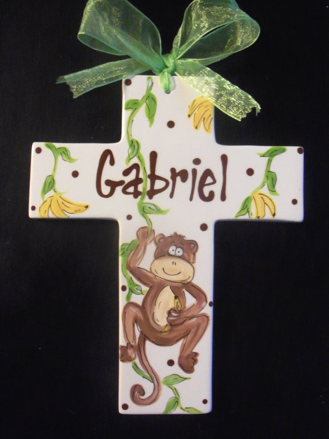 Extra Large 10" Children's Monkey Cross Plaque - Birth, Baptism or ...
