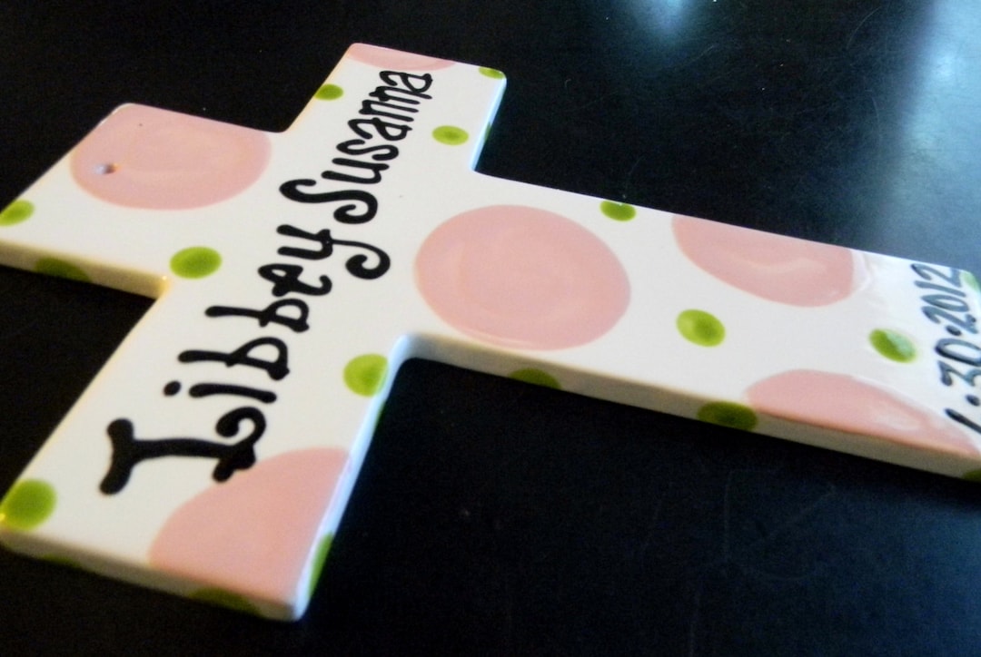 Extra Large 10" Children's Pink and Green Cross Plaque - Birth, Baptism ...