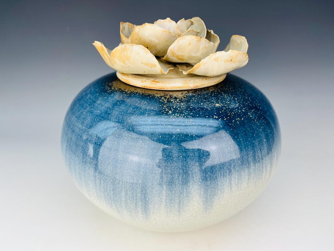 Large Ceramic Cremation Urn - Magnolia Flower Lid - Etsy