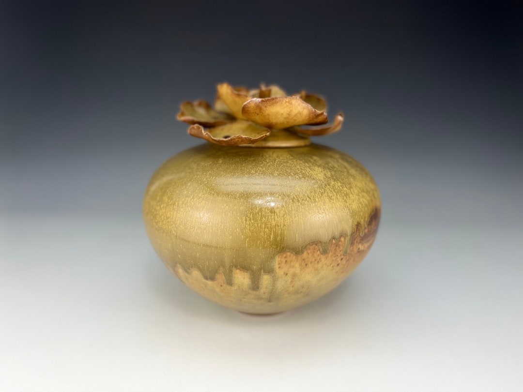 Large Ceramic Cremation Urn in Rustic Yellow - Etsy
