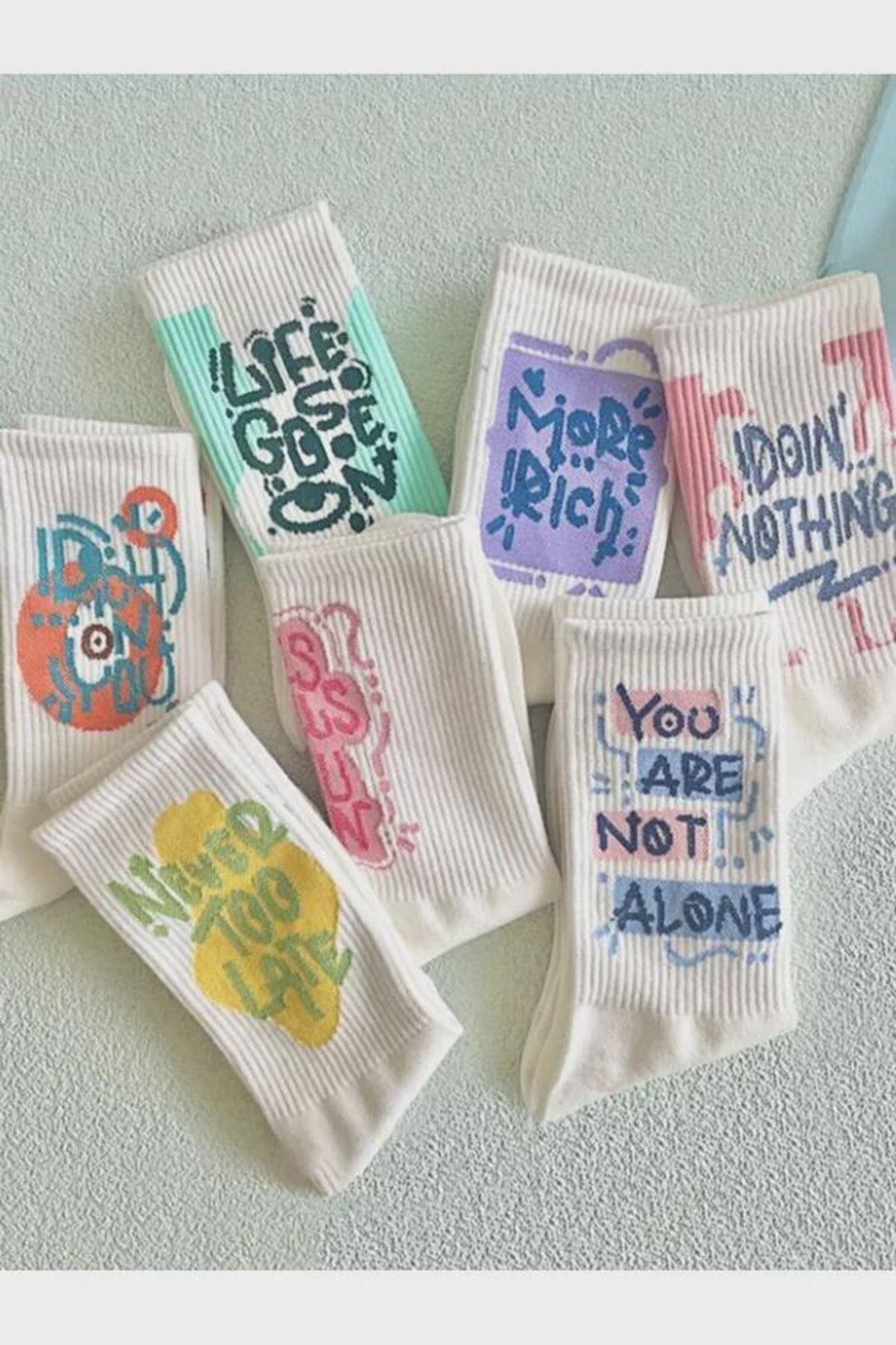 6-pack White Crew Socks With Colorful Calligraphy – Unisex College ...