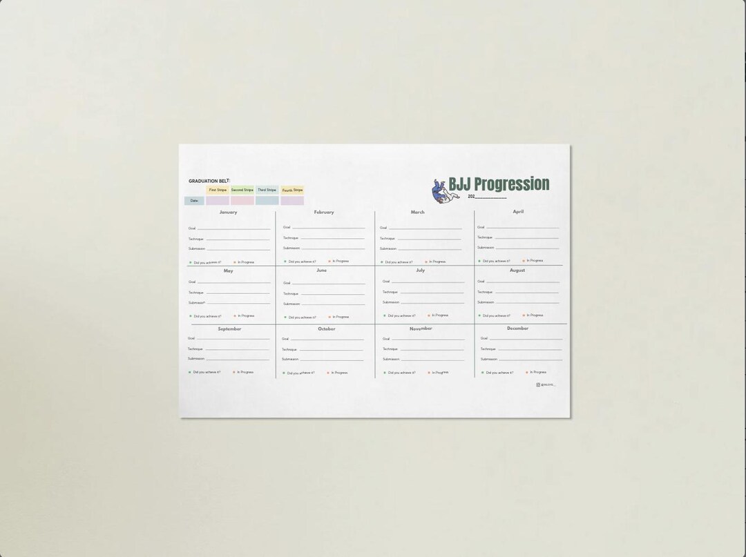 BJJ Monthly Goal Calendar - Progress Tracker - Etsy