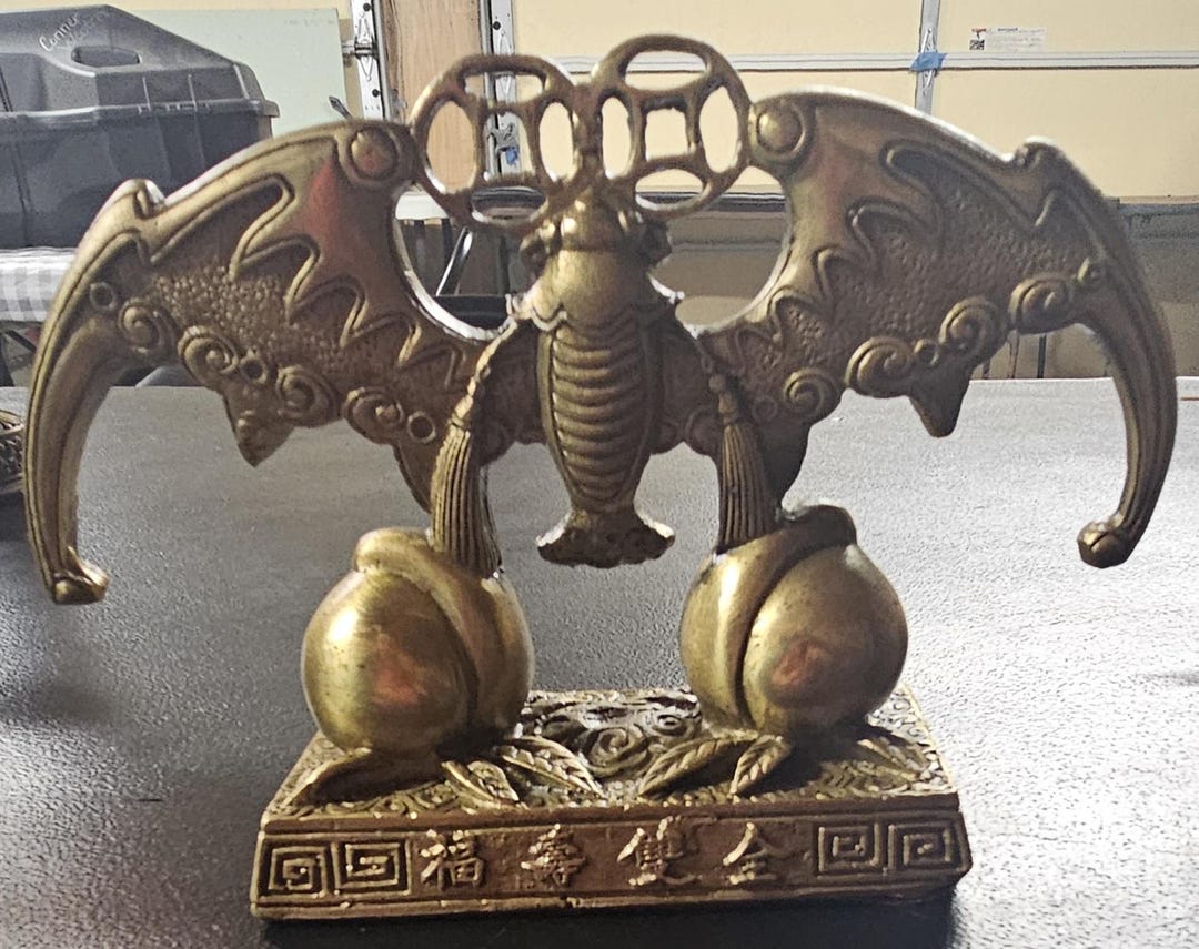 Vintage Brass Chinese Bat Statue - Etsy