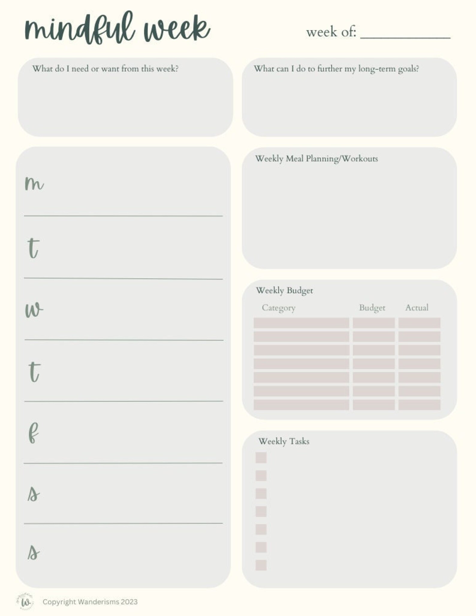 Mindful Week Planner Template - Etsy