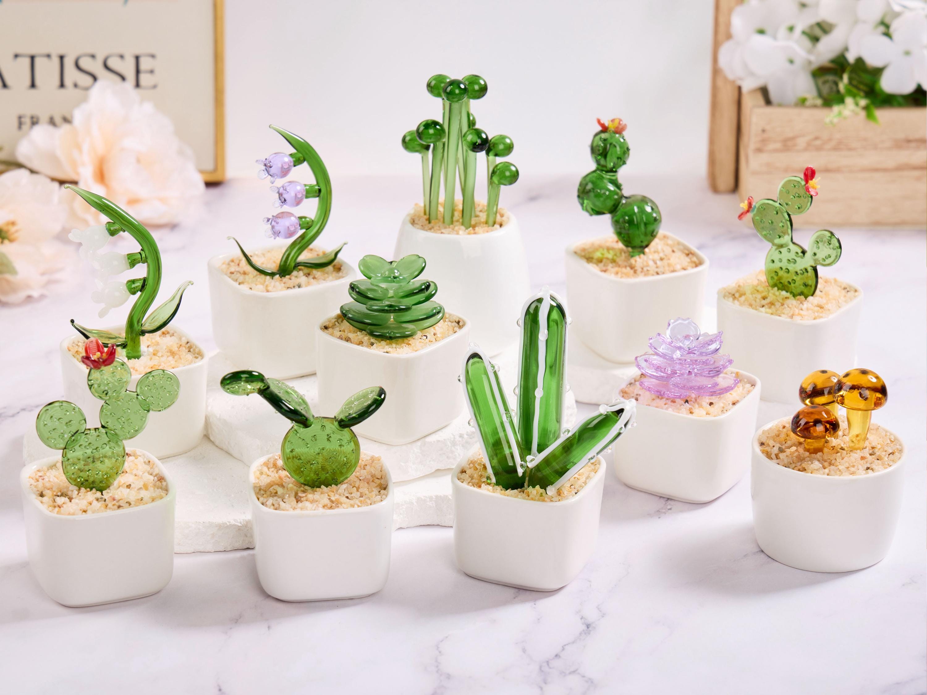 Handmade Fused Glass Cactus Glass Succulents,glass Potted Plants ...