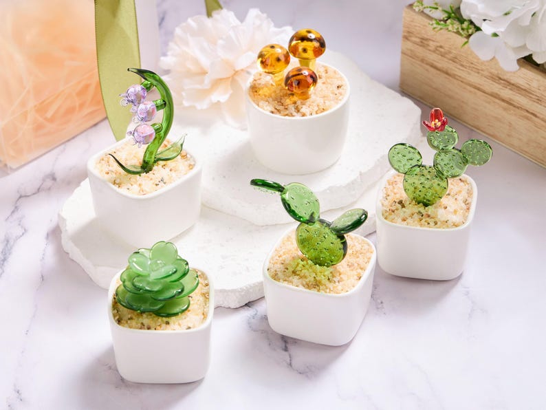 Handmade Fused Glass Cactus Glass Succulents,glass Potted Plants ...