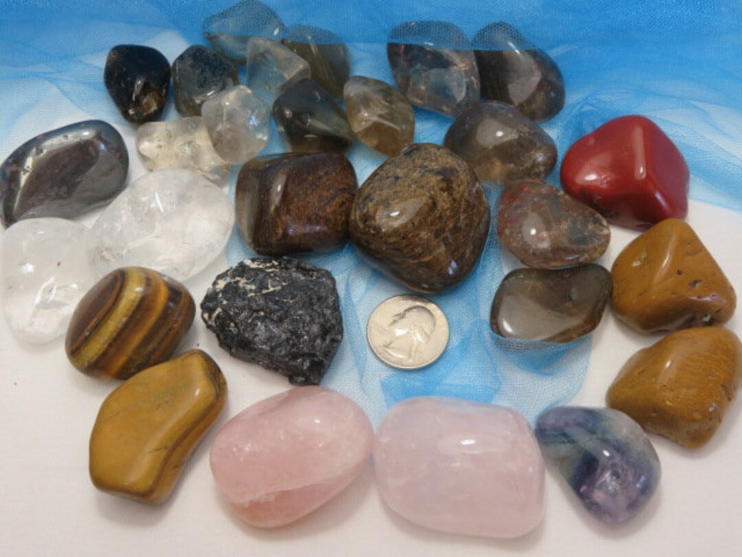 Mixed Box of 28 Large and Medium Tumbled Stones Crystals All Are ...
