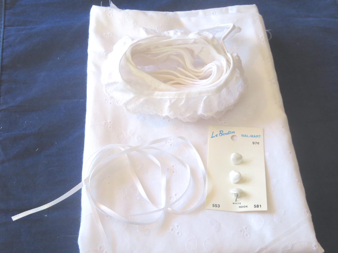 Vintage White Eyelet Fabric With Gathered Eyelet Trim Satin Ribbon and ...