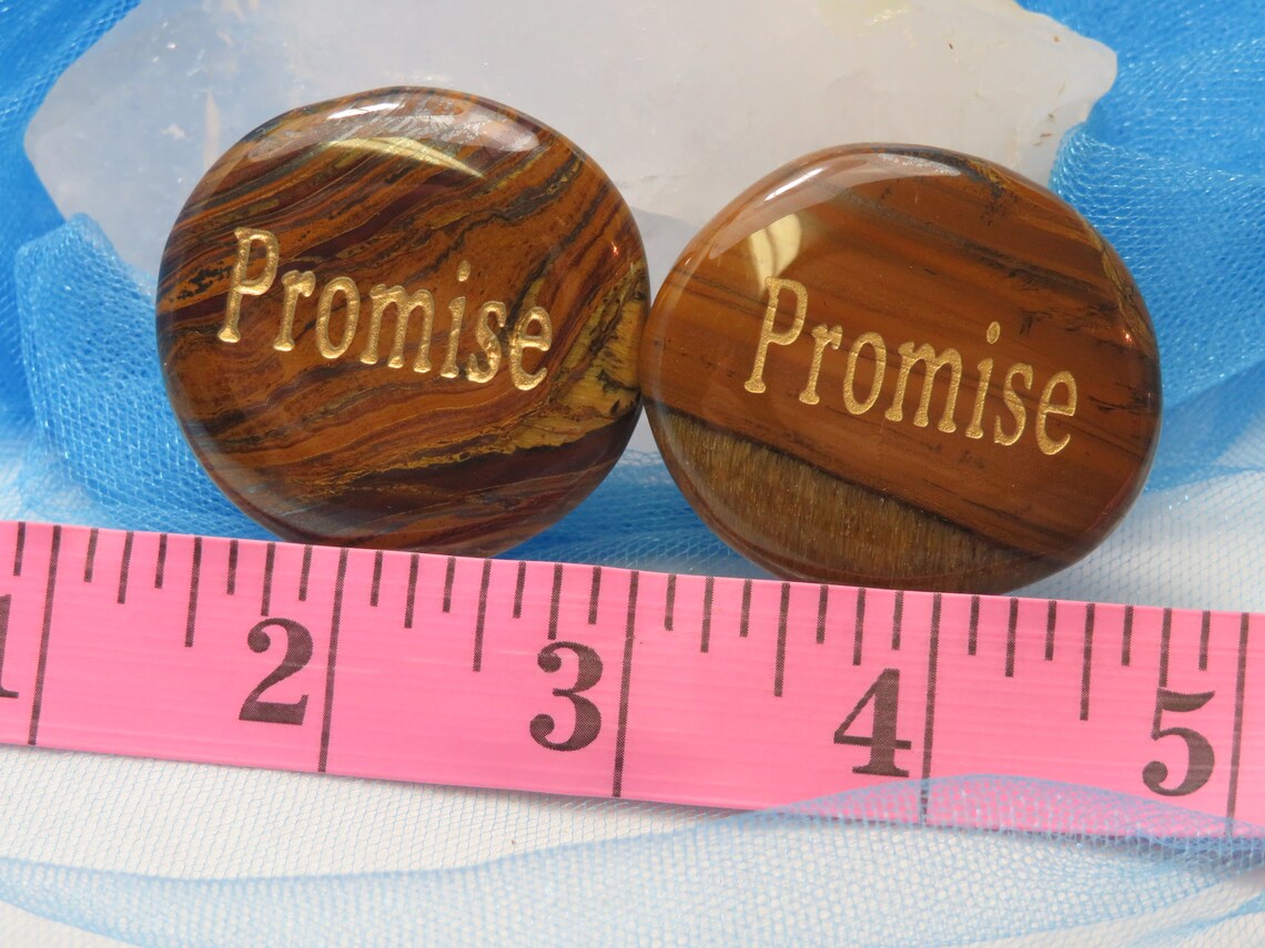 PROMISE Word Palm Worry and Pocket Tumbled Stone Gold Tiger Eye Chakra ...
