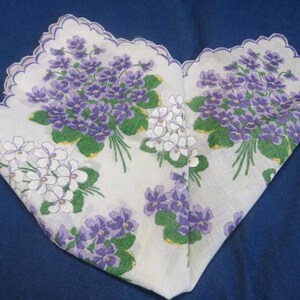 Large Vintage Hanky Bright Purple and White Lilac Bouquets Scalloped ...
