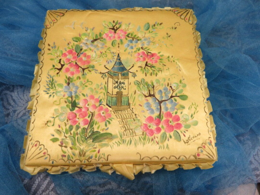 Vintage Hanky Box Yellow Satin With Designer Label on Corner - Etsy