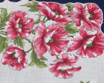 Vintage Hanky Beige With One Pink and White Flower With Stem on Each ...