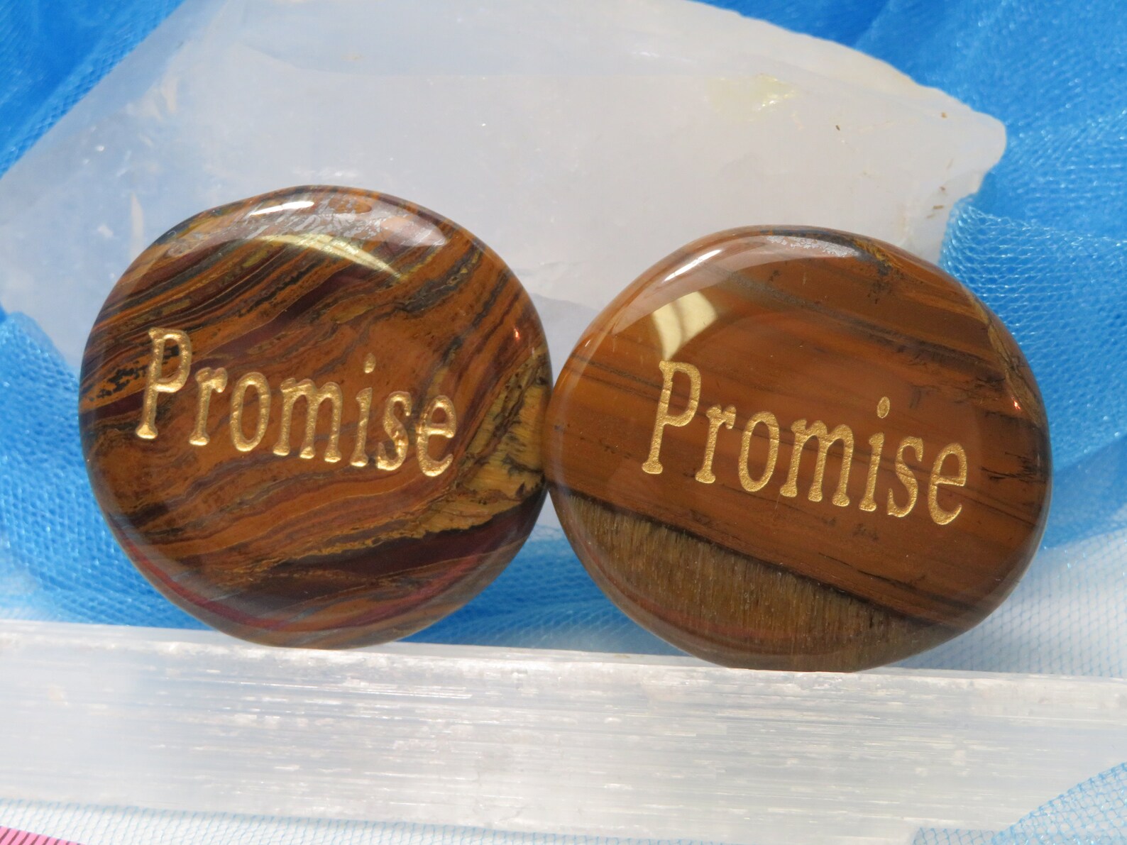 PROMISE Word Palm Worry and Pocket Tumbled Stone Gold Tiger Eye Chakra ...