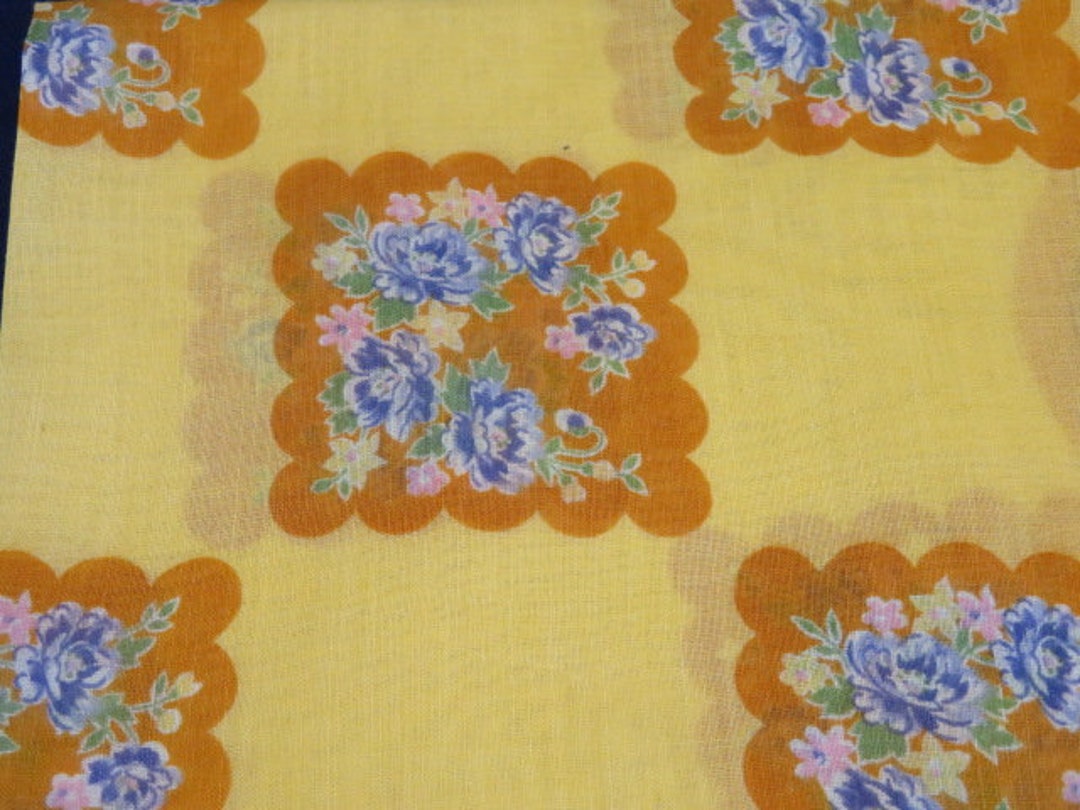 Large Vintage Hanky Yellow With Gold Squares Filled With Colorful ...