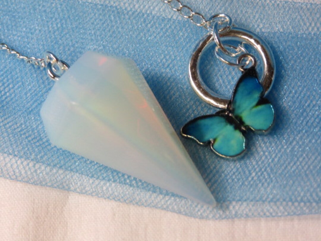 Opalite Pendulum With Blue Butterfly Charm Tumbled Stone Crystal Crown and Root Chakra - Etsy