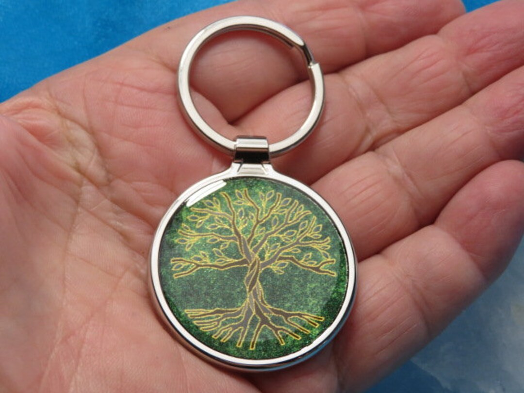 Tree of Life Key Ring Green on One Side Etched on the Other Very ...