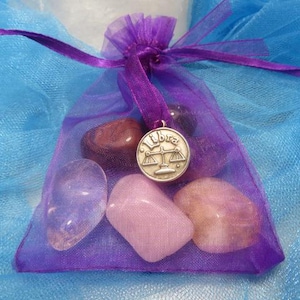 LIBRA Zodiac Tumbled Stone Set With Scale Charm Astrology Gift ...