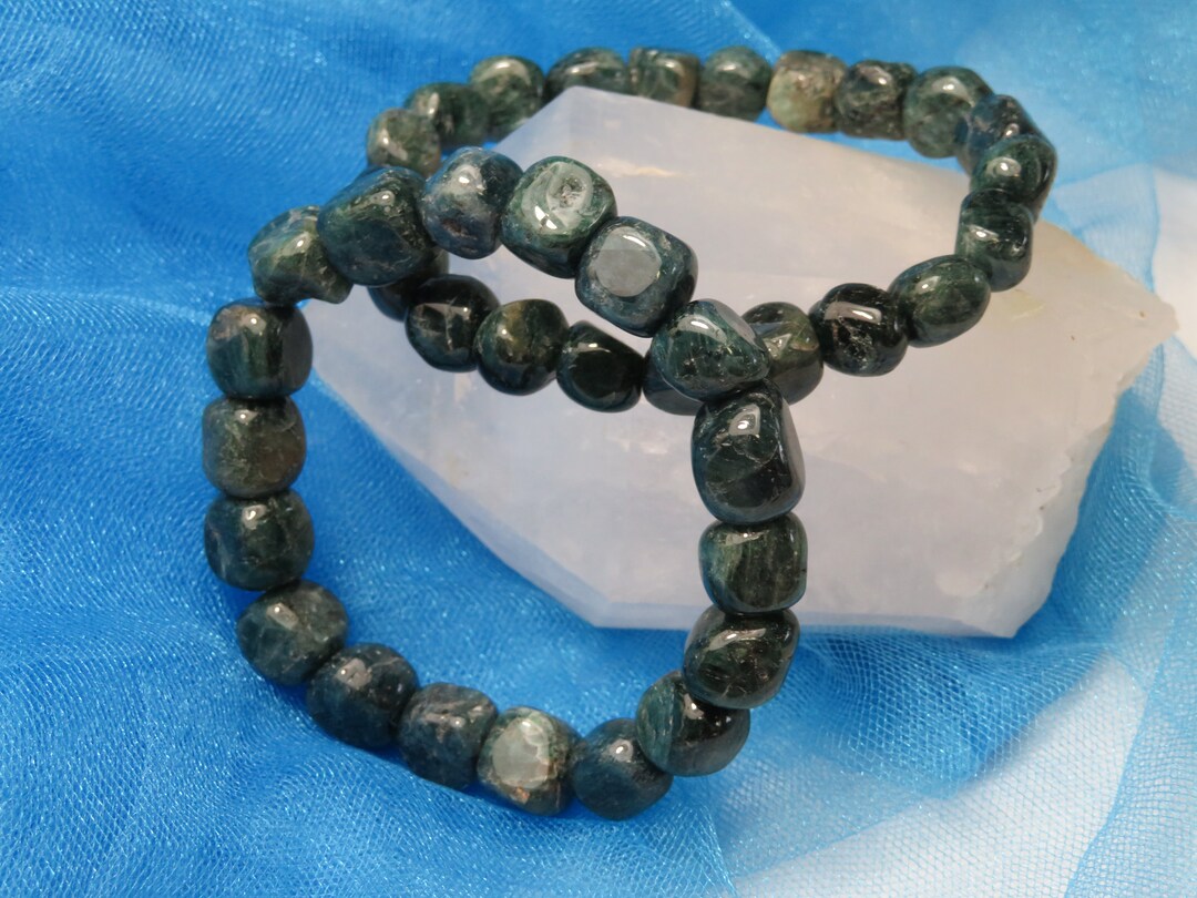 Azurite Stretch Bracelet Tumbled Stone Brow Third Eye and Throat Chakra ...