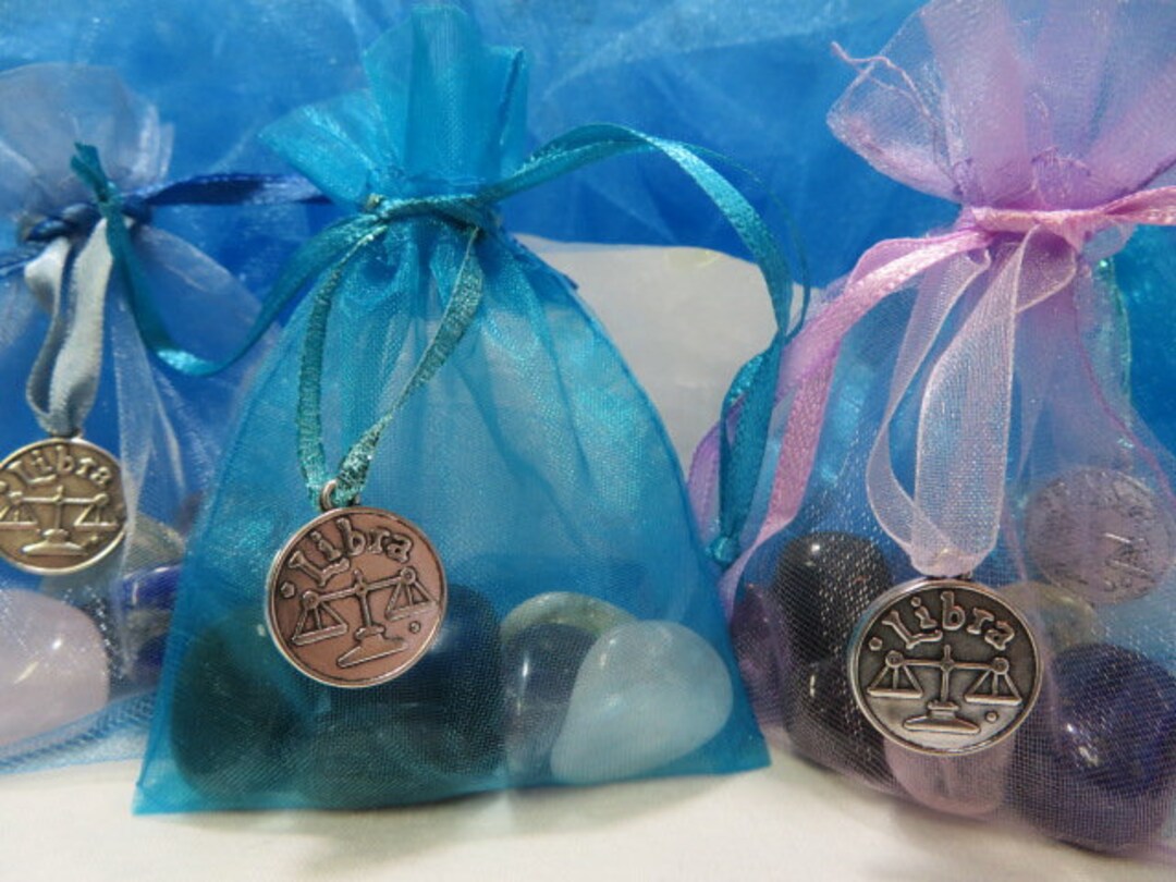 LIBRA Zodiac Tumbled Stone Set With Scale Charm Astrology Gift ...