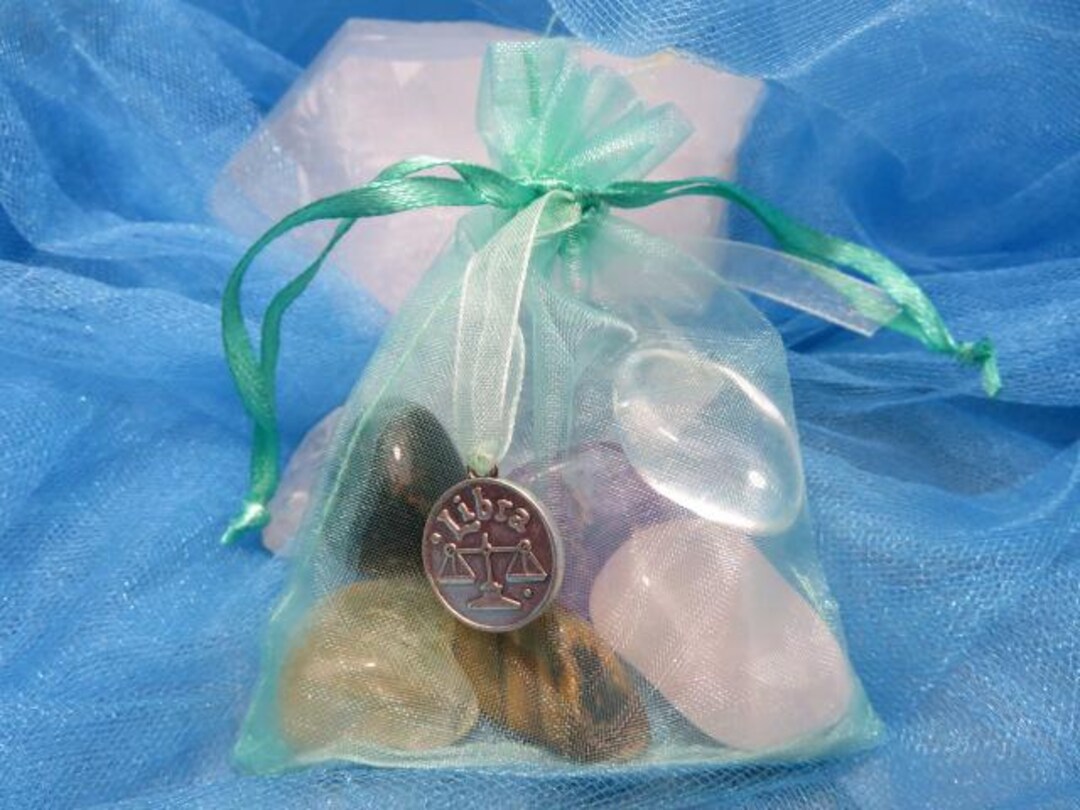 LIBRA Zodiac Tumbled Stone Set With Scale Charm Astrology Gift ...