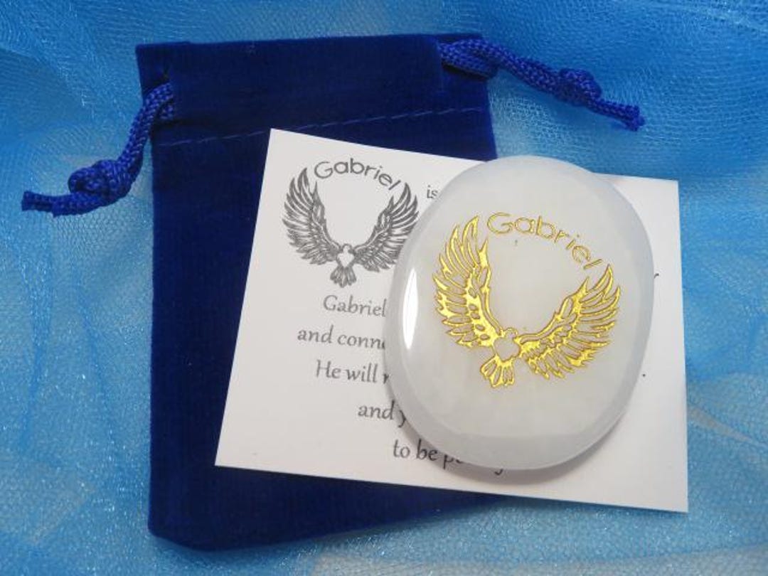 Archangel Gabriel Palm Stone With an Explanation Card and A Blue Velvet ...