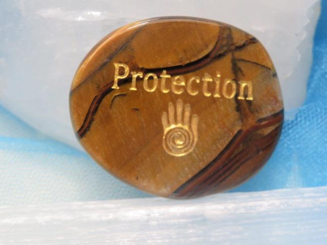 Gold Tiger Eye PROTECTION Worry Palm Pocket Word Tumbled Stone Solar ...
