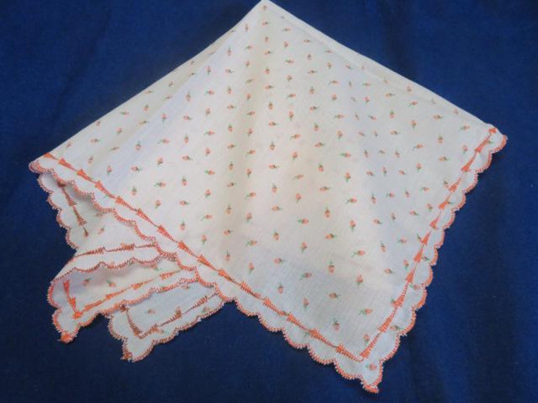 Vintage Hanky Calico Look Tiny Orange Rosebuds Scattered About ...