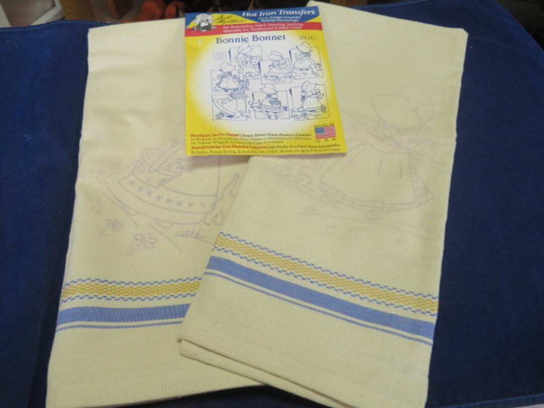 2 Cotton Hand Towels and Aunt Martha's Bonnie Bonnet Hot Transfer ...