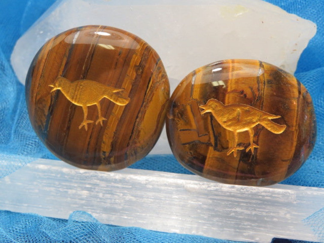 RAVEN Animal Spirit Totem Gold Tiger Eye Tumbled Stone Solar Plexus ...