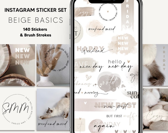 140 Instagram Story Stickers Beige Basics - Etsy