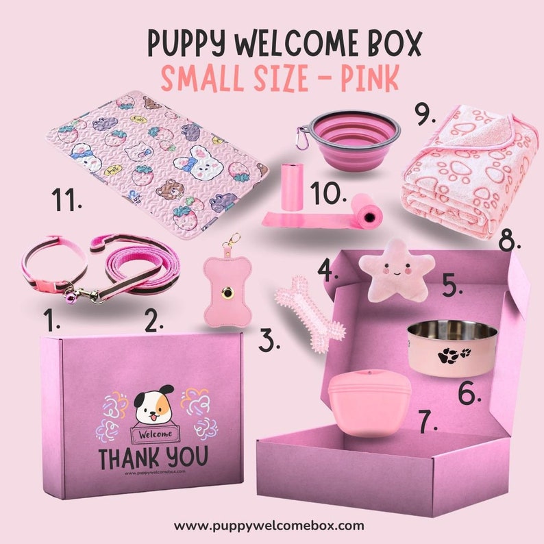PUPPY WELCOME BOX Pink Essential Gift Box Kit for Puppies Small Sized ...