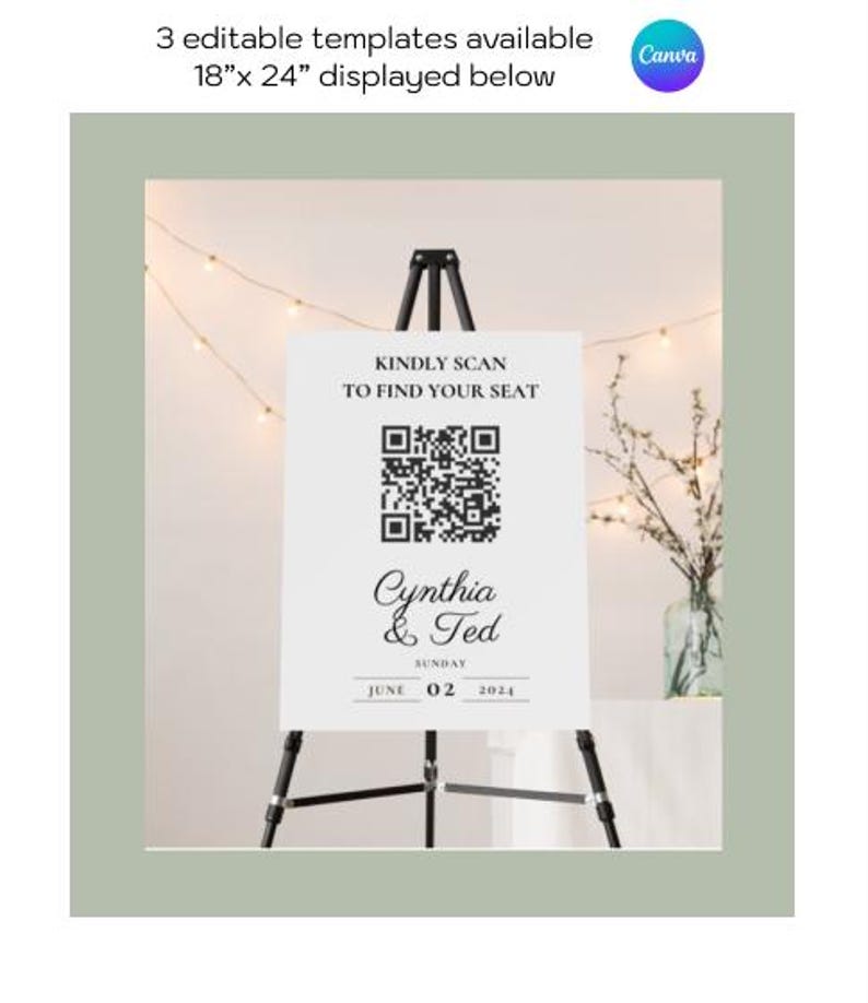 EDITABLE Wedding QR Code Sign, Scan for Seating Chart, Scan to Find ...
