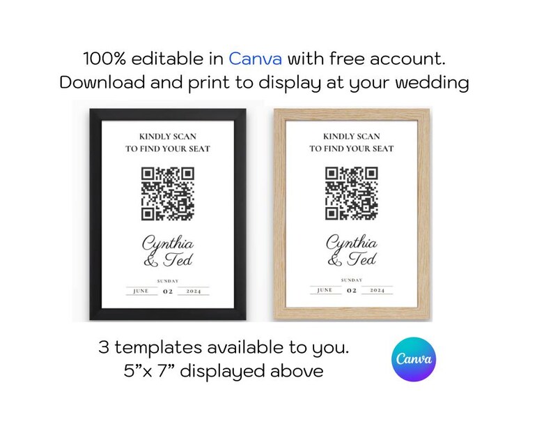 EDITABLE Wedding QR Code Sign, Scan for Seating Chart, Scan to Find ...