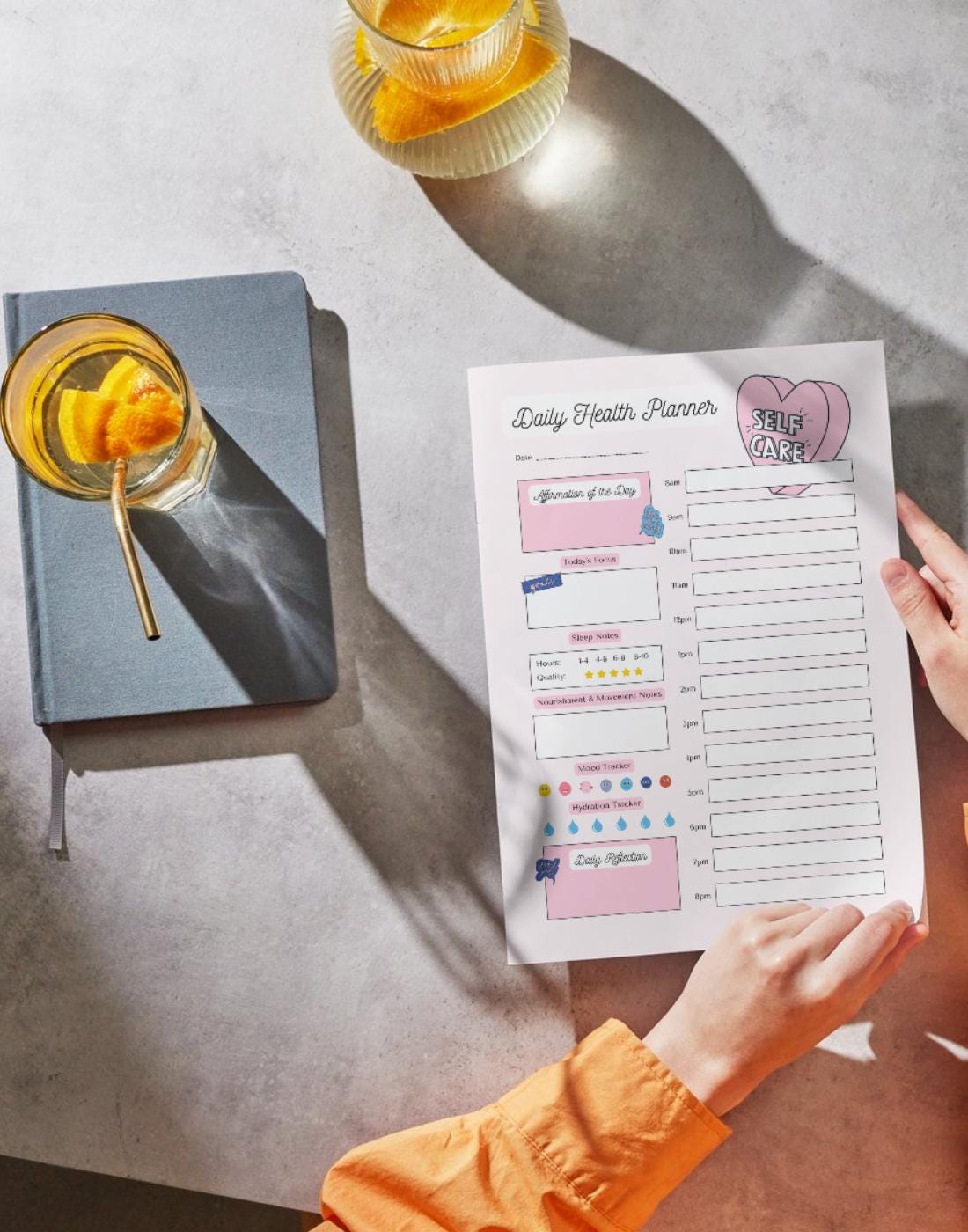 Pink Daily Health Planner Template | Self Care Wellness Sheet ...
