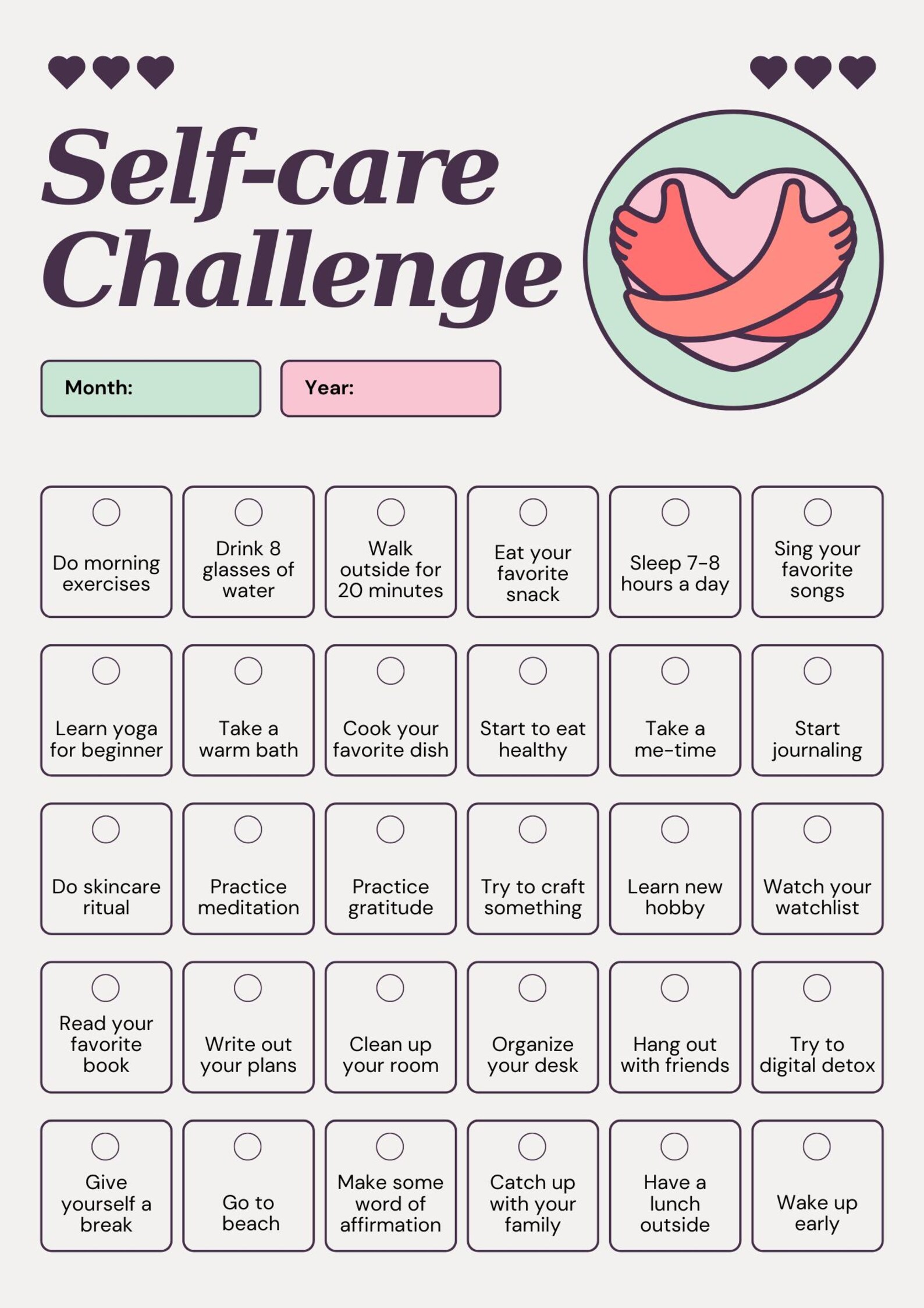 Self Care Challenge Planner Mental Health Wellness Habit Tracker ...