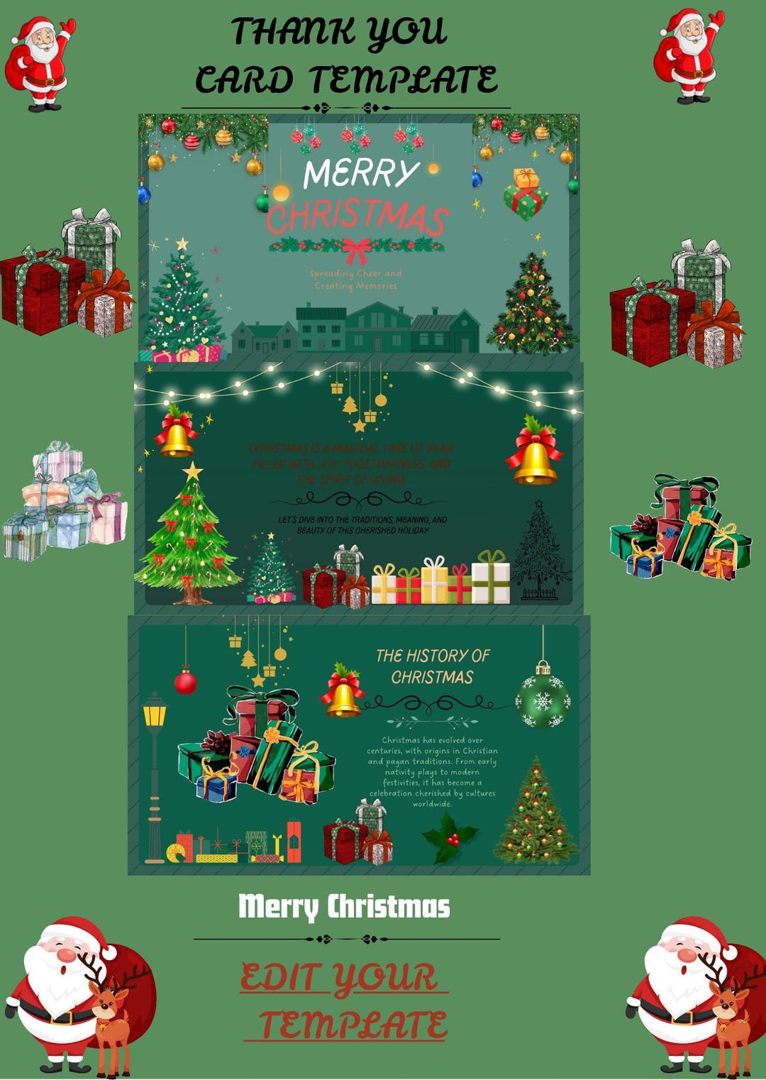 Editable Christmas Thank You Card Template | Festive Holiday Greeting ...
