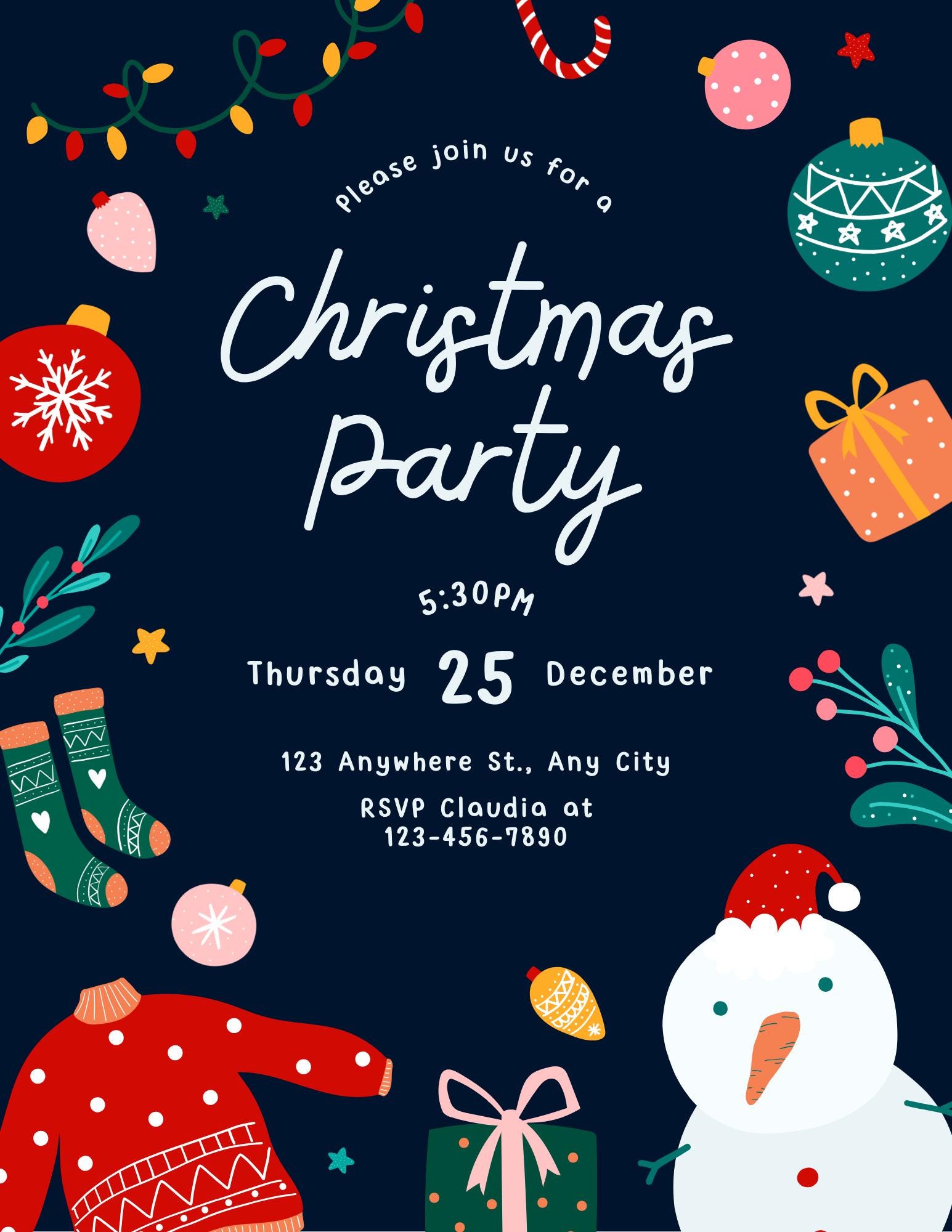 Printable Christmas Party Invitation Template | Holiday Event Invite ...
