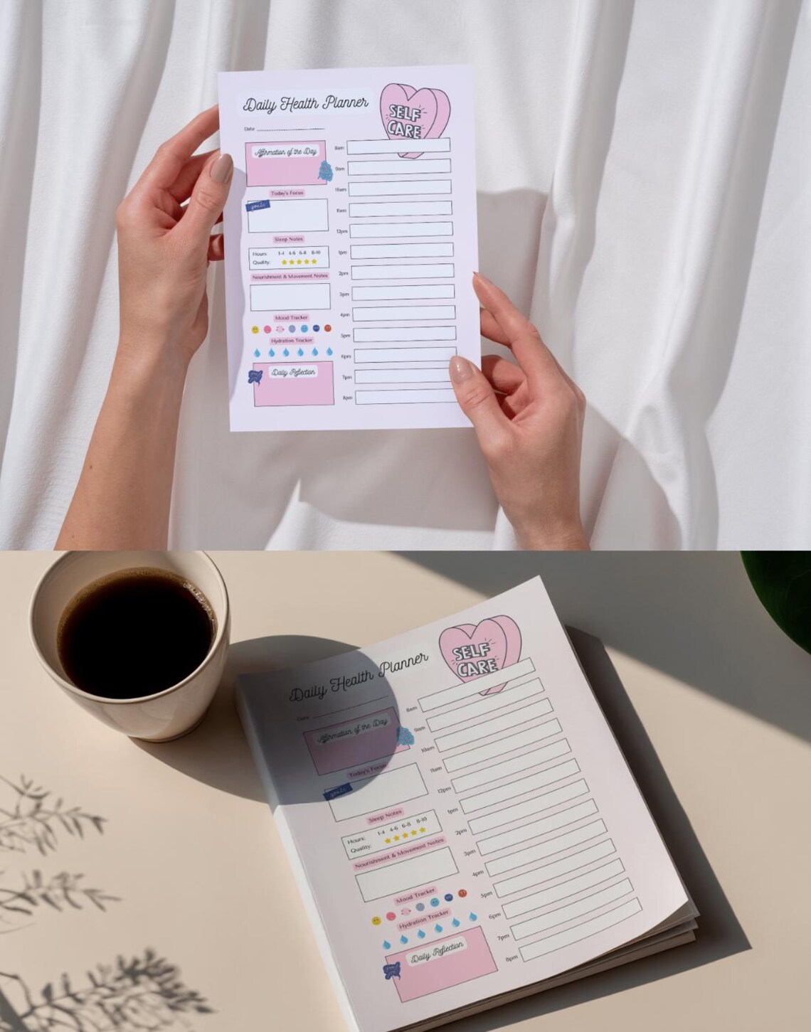 Pink Daily Health Planner Template | Self Care Wellness Sheet ...