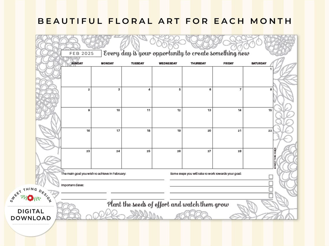 2025 Calendar - Adult Coloring - Motivational Positive Quotes ...
