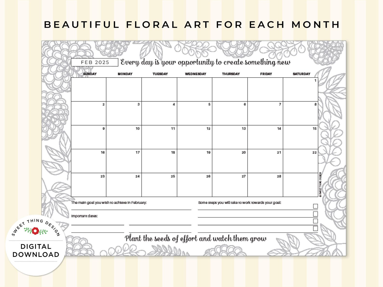 2025 Calendar - Adult Coloring - Motivational Positive Quotes ...