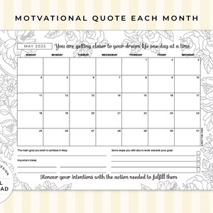 2025 Calendar - Adult Coloring - Motivational Positive Quotes ...