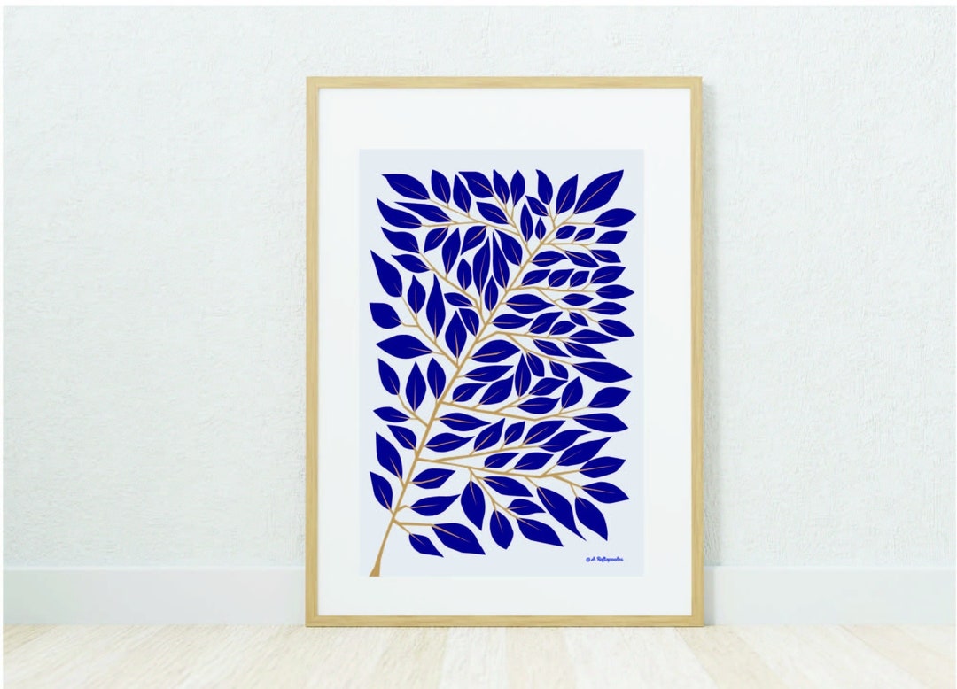 Blue Botanical Print: Boho Scandi Wall Art (digital Download) - Etsy