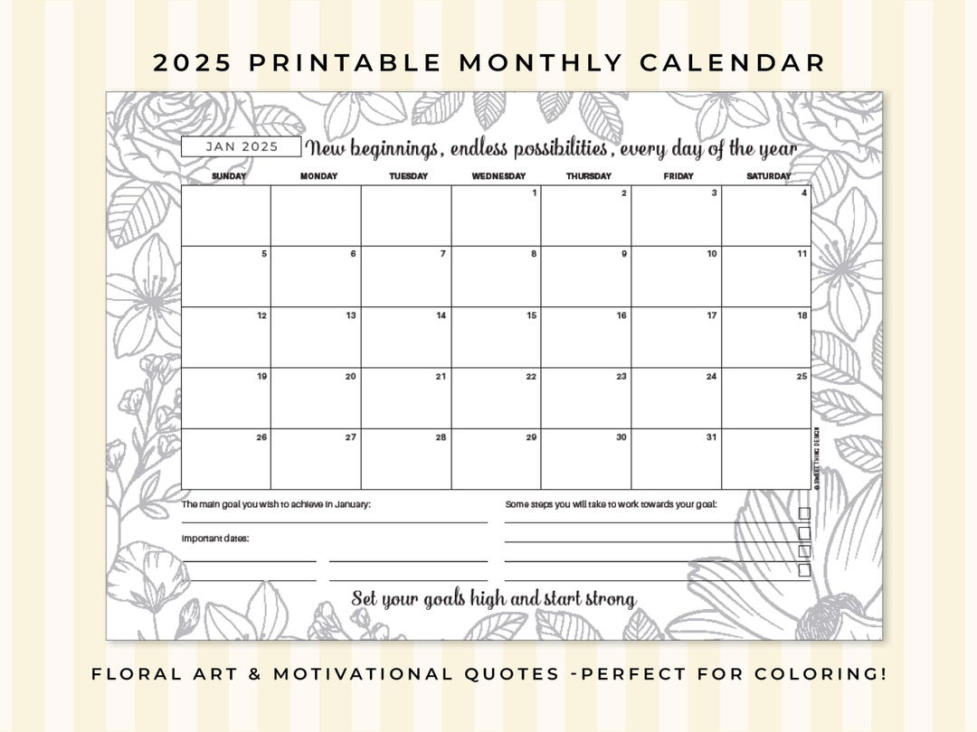 2025 Calendar - Adult Coloring - Motivational Positive Quotes ...