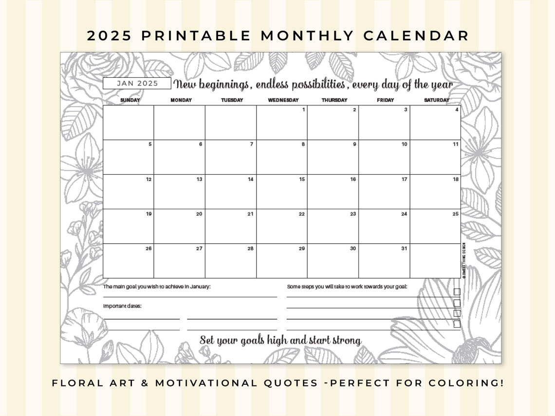 2025 Calendar - Adult Coloring - Motivational Positive Quotes ...
